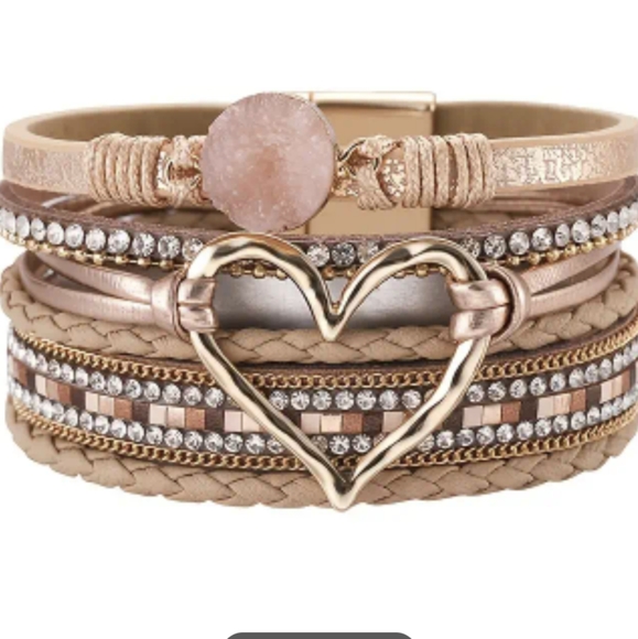 Jewelry | Rhinestone Multilayer Bracelet With Magnetic Buckle Golden ...